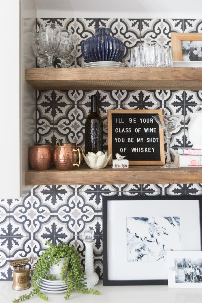 Affordable Ceramic Patterned Tile Backsplash and Flooring | CC and Mike|